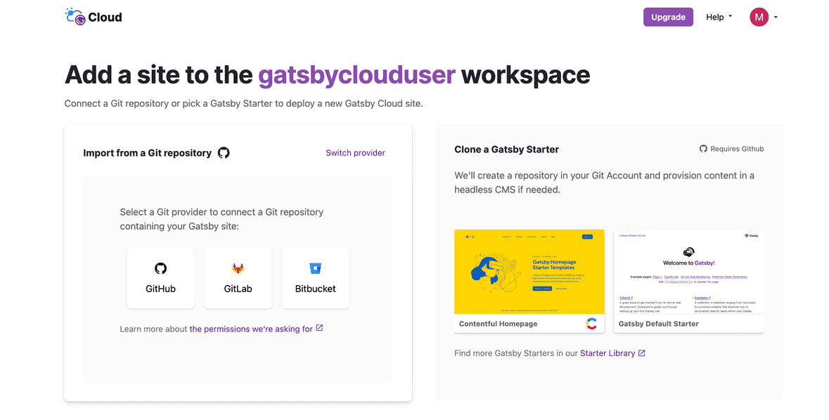 Create a Site from a Repository | Gatsby